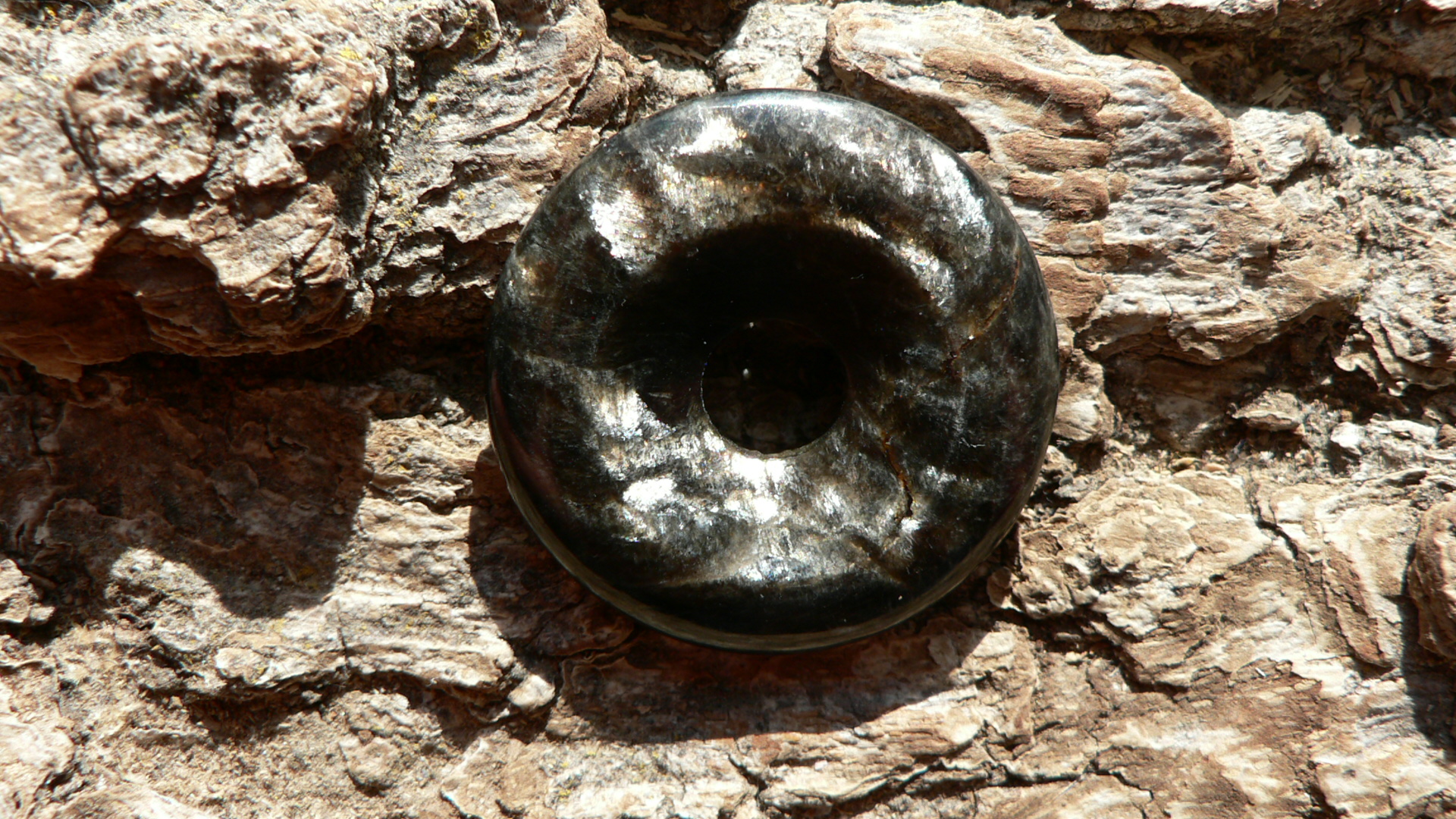 MusKa025 Donut Muskovit Glimmer 30mm AA incl. LB - Wandelbars Steinewelt